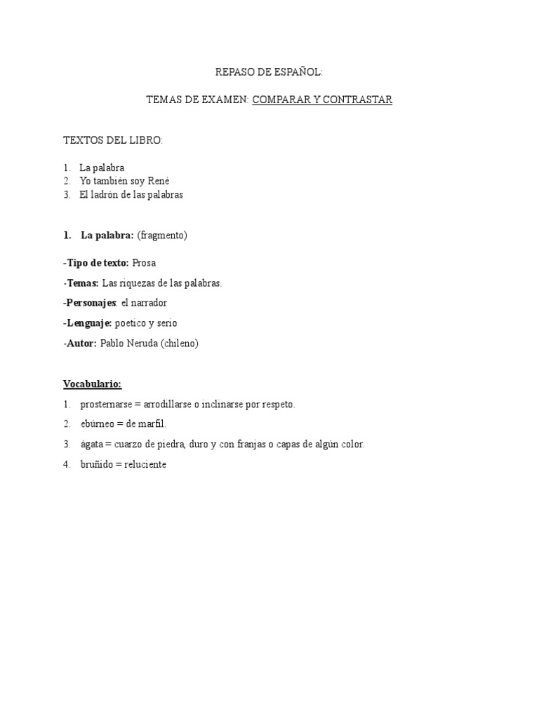 Repaso Español Comparar y Contrastar | PDF