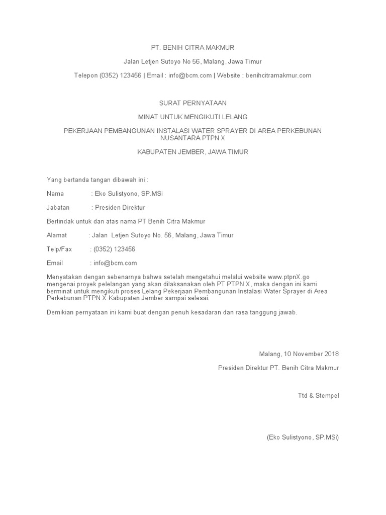 Contoh Surat Minat Proyek | PDF