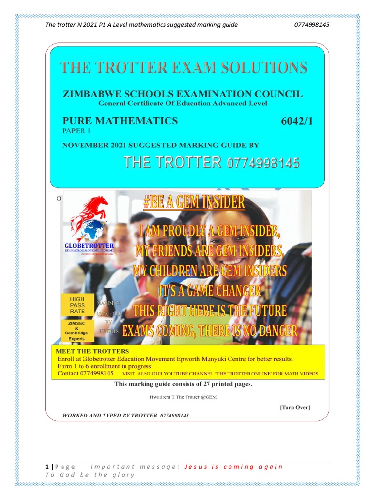 2021 Nov A P1 Pure Mathematics Suggested Marking Guide by The Trotter | PDF | Discrete ...