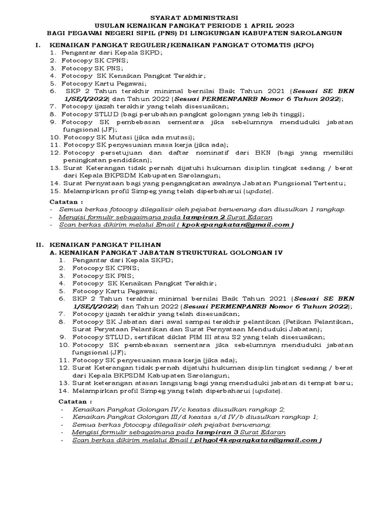2022 Syarat Adm - Form Ceklist KP April 2023 | PDF