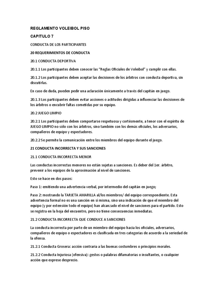 Capitulo 7 Voleibol Piso Reglamento Pdf