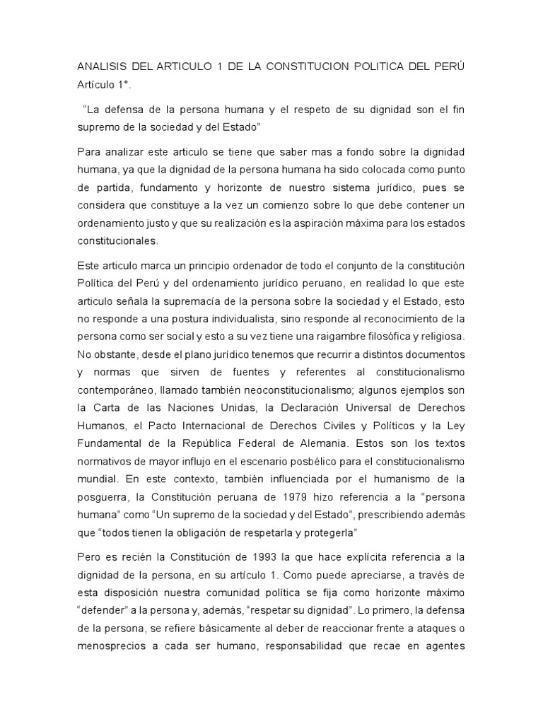 ANALISIS DEL ARTICULO 1 DE LA CONSTITUCION POLITICA DEL PERÚ Artículo 1 ...
