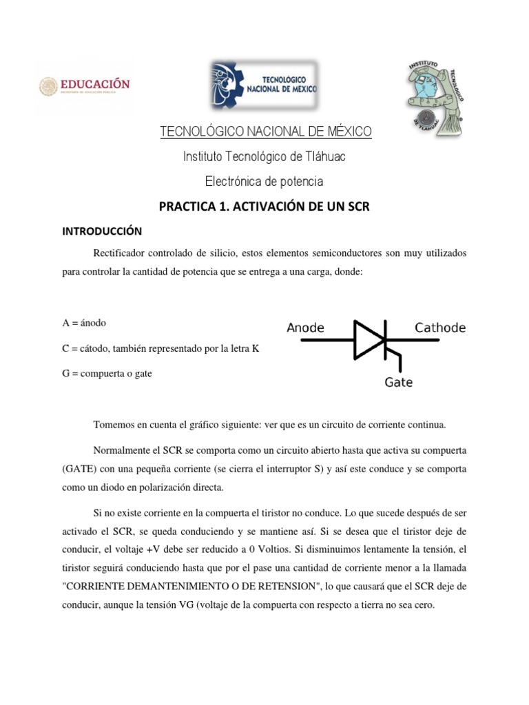 Practica 1SCR PDF | PDF | Ingeniería de la Energía | Poder (Física)