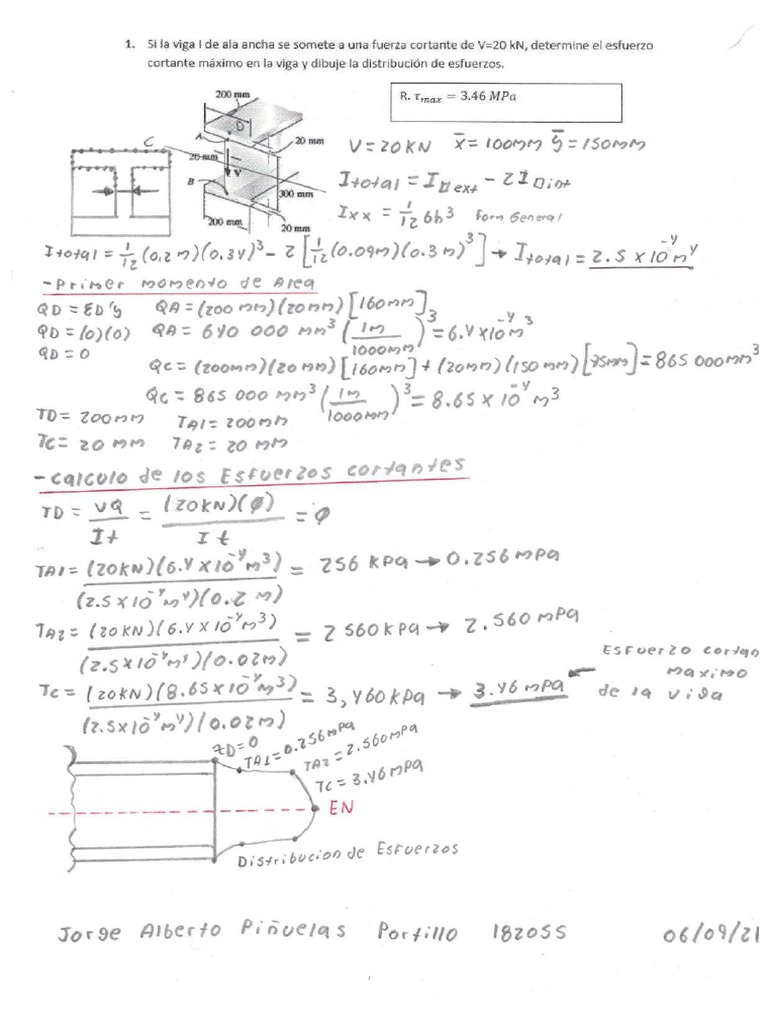 Tarea 2. Ejercicio Esfuerzo Cortante | PDF