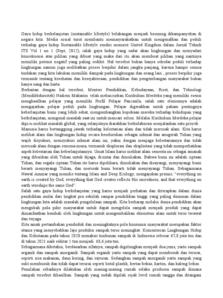 Mengelola Sampah Plastik Wujudkan Gaya Hidup Berkelanjutan | PDF