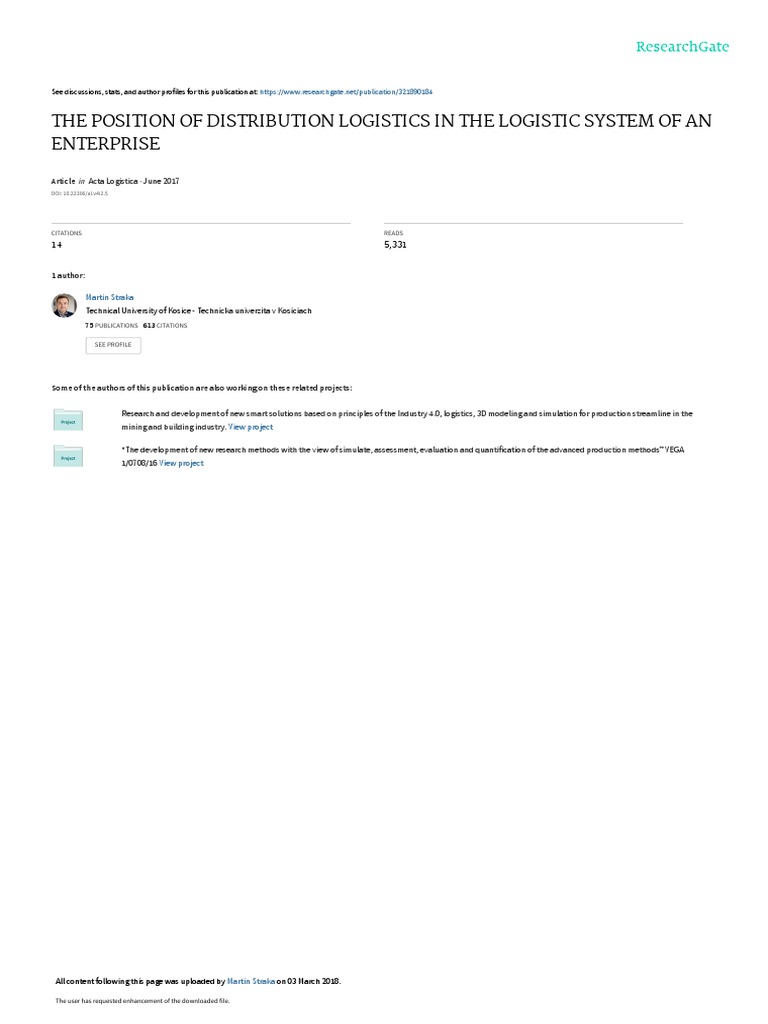 The Position of Distribution Logistics | PDF | Logistics | Supply Chain ...