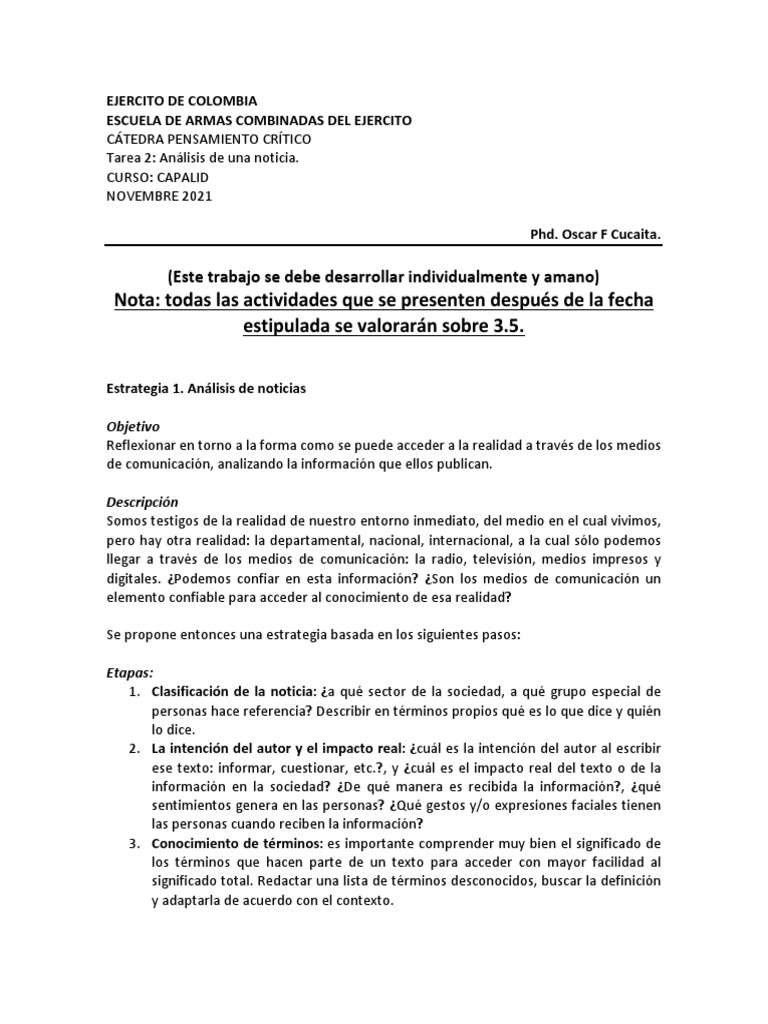 Guia Tarea 2 - Análisis de Una Noticia. | PDF | Comunicación | Información