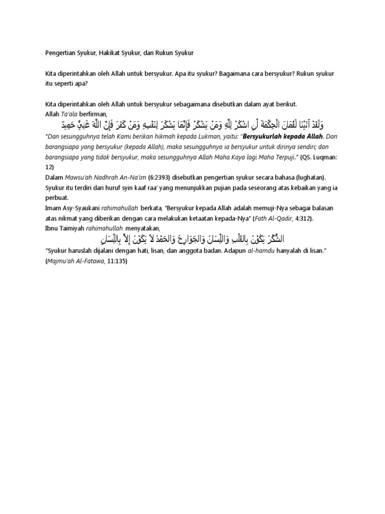 Pengertian Syukur | PDF