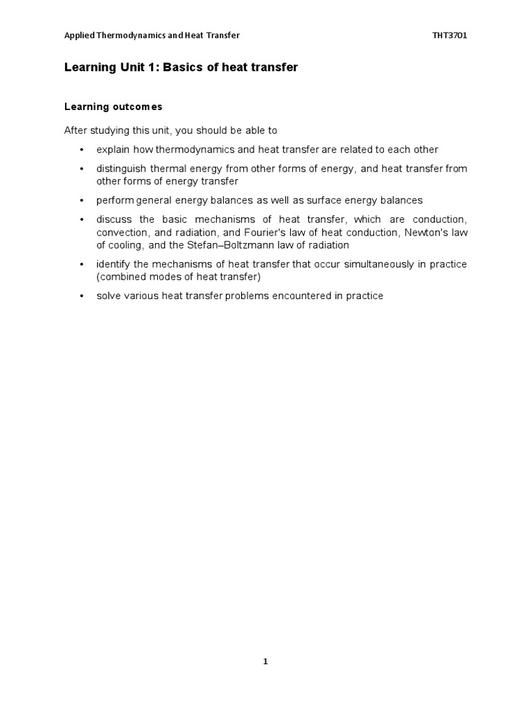 Learning Unit 1 - Basics of Heat Transfer | PDF | Heat Transfer | Heat