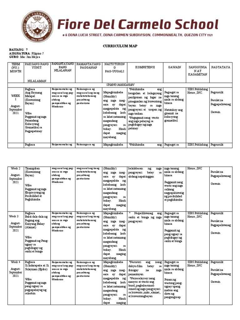 Curriculum Map Filipino 7 | PDF