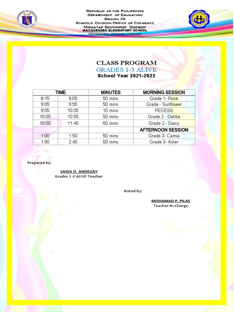 ALIVE Class Schedule 2021-2022 | PDF
