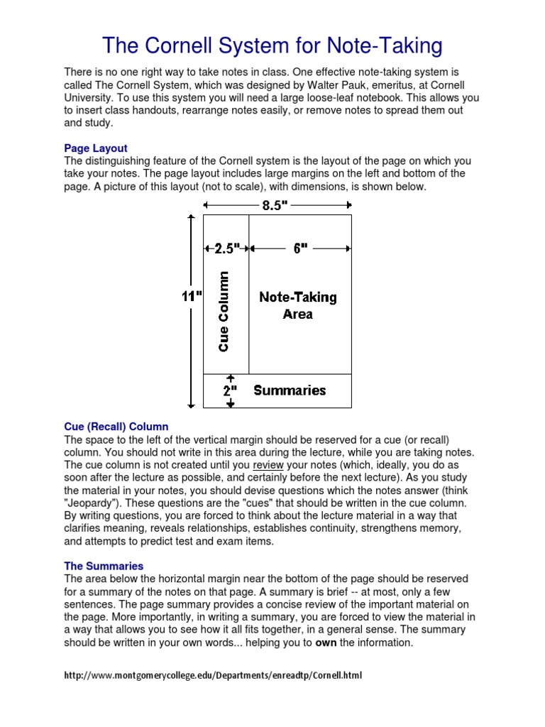 The Cornell System | PDF | Psychology | Cognitive Psychology