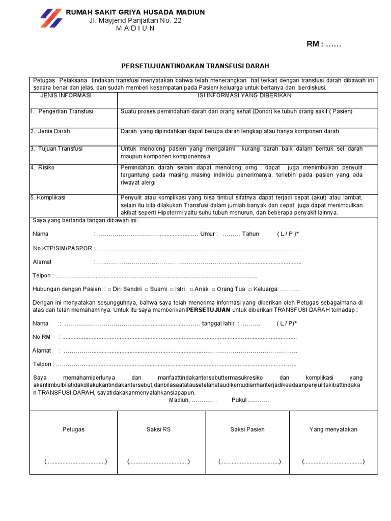 Formulir Persetujuan Transfusi | PDF
