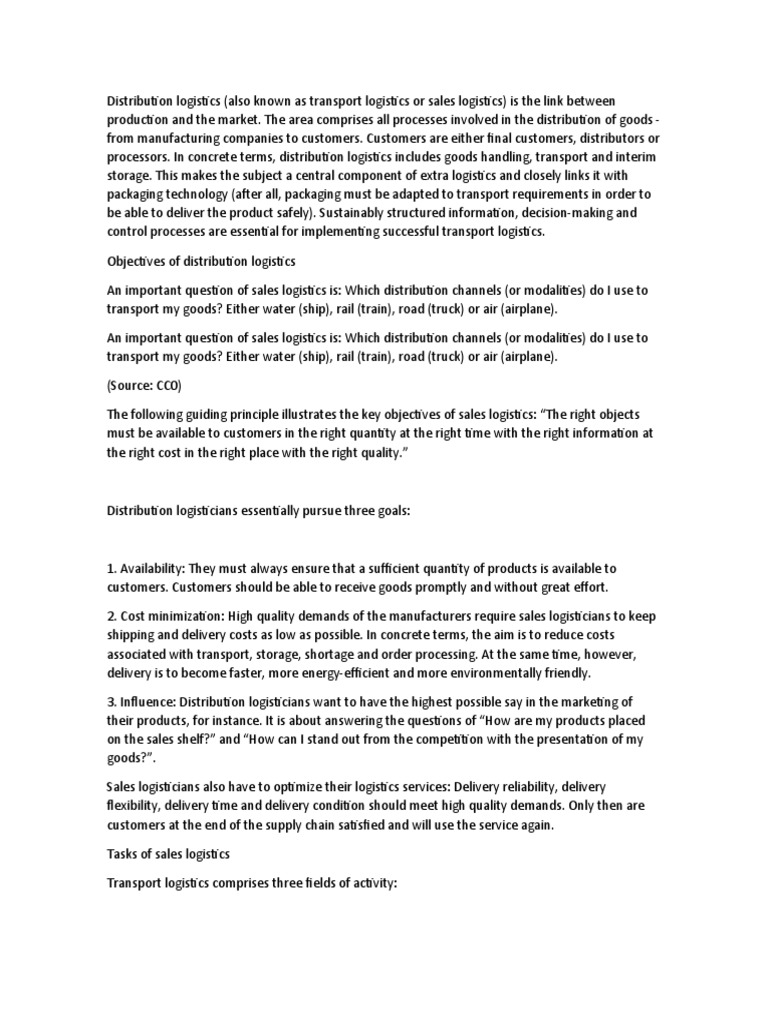 Distribution Logistics Overview | PDF | Logistics | Business Process