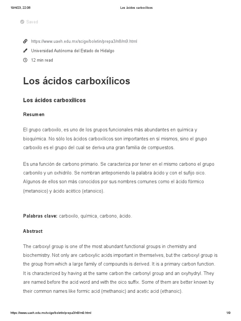 Los Ácidos Carboxílicos | PDF | Ester | Ácido carboxílico