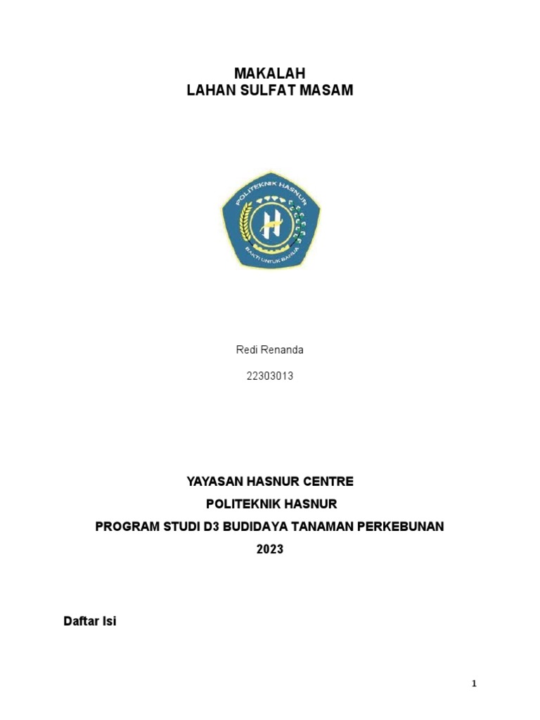 Karakteristik dan Pengelolaan Tanah Sulfat Masam | PDF