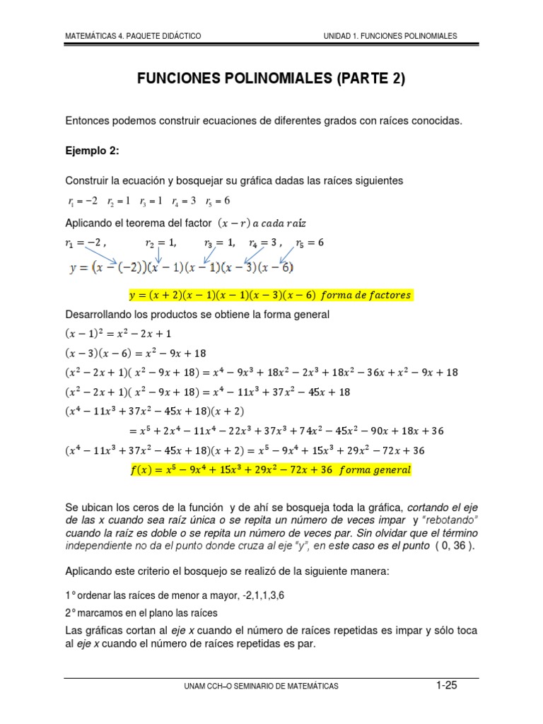 Funciones Polinomiales: Gráficas y Raíces | PDF | Métodos y materiales ...