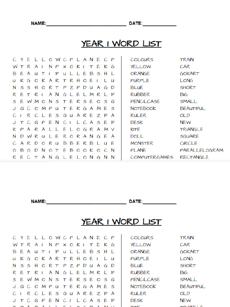 Word Search Year 1 PDF | PDF