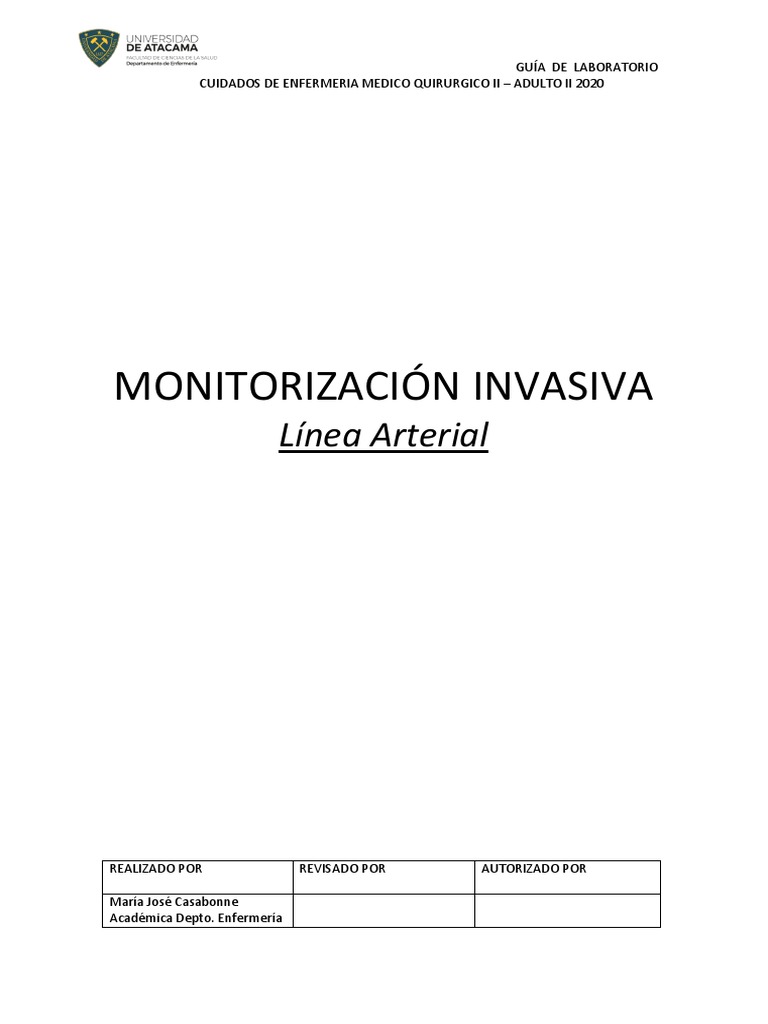 Monitorización Invasiva Linea Arterial | PDF | Presión sanguínea | Artería