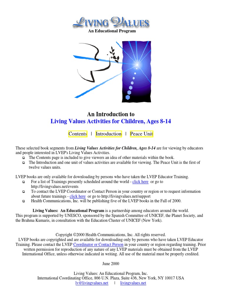 Set - Living Values Activities | PDF | Teachers | Conflict Resolution