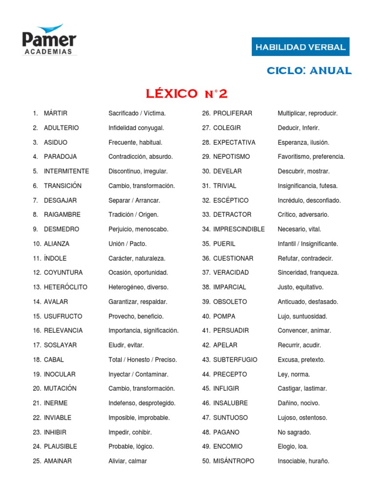 PAMER - LÉXICO #2 (Anual) | PDF