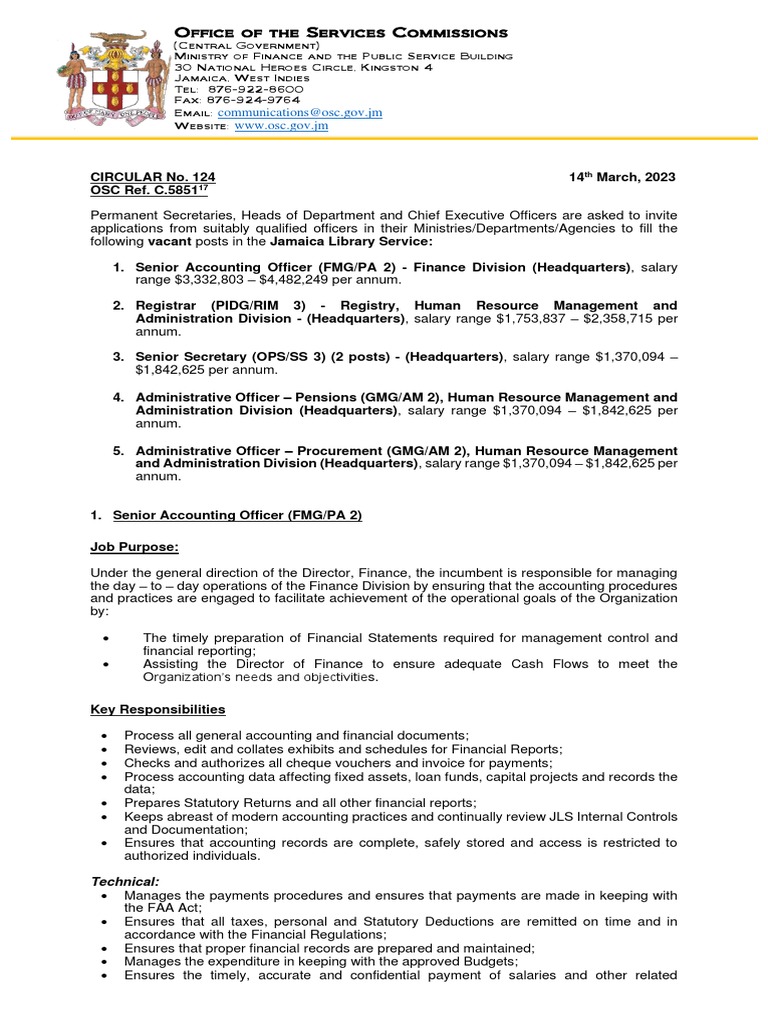 Senior Accounting Officer FMG PA 2 Et Al Jamaica Library Service | PDF