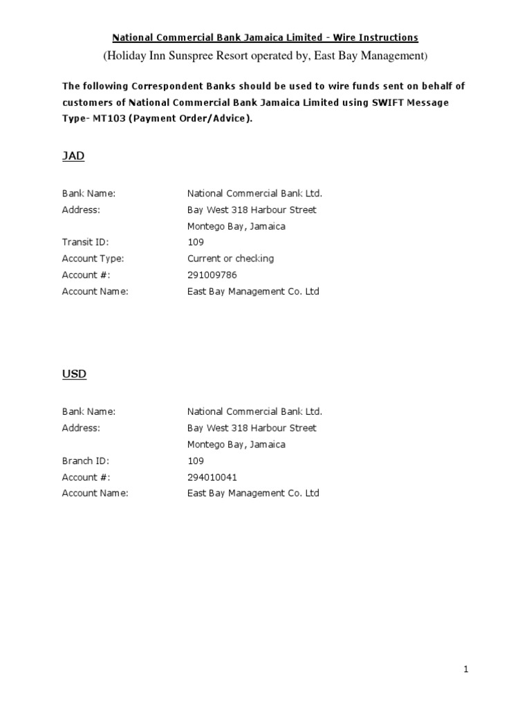 Holiday Inn Banking Details | PDF