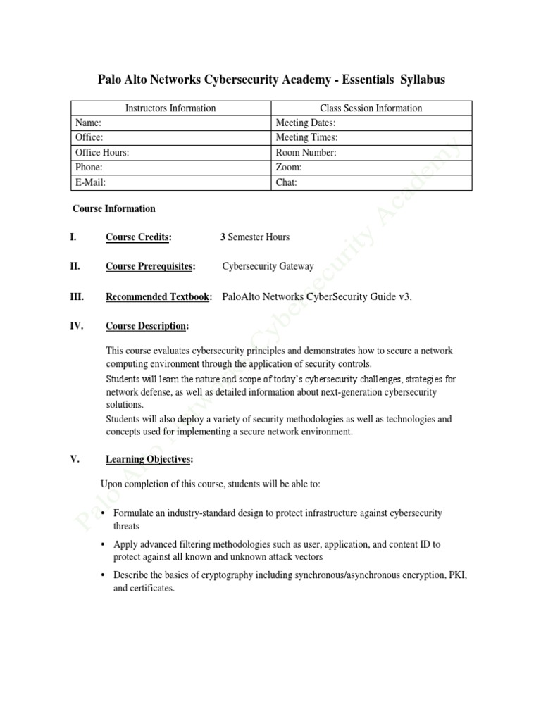 Cybersecurity_Essentials_Syllabus | PDF | Computer Security | Security