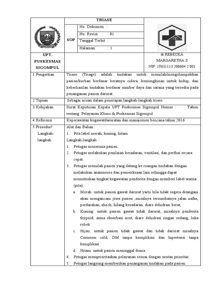 7.2.3.1 Sop Triase | PDF
