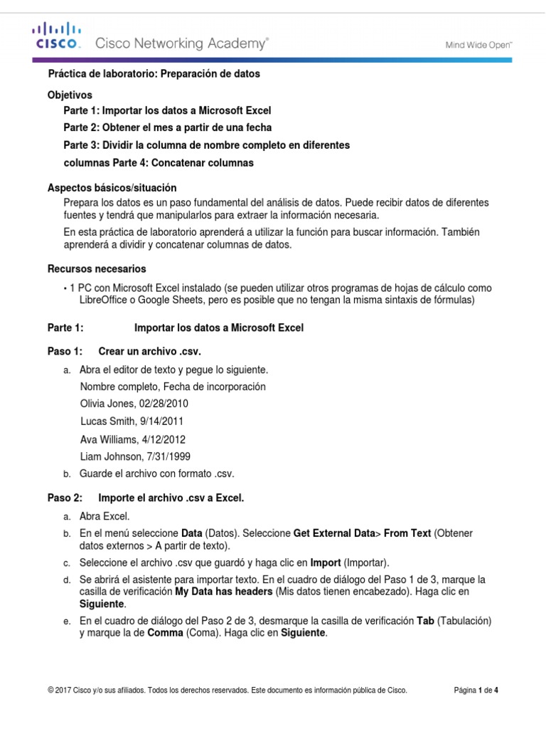 2.3.2.7 Lab - Preparing Data - Resuelto | Descargar gratis PDF | Microsoft Excel | Hoja de cálculo