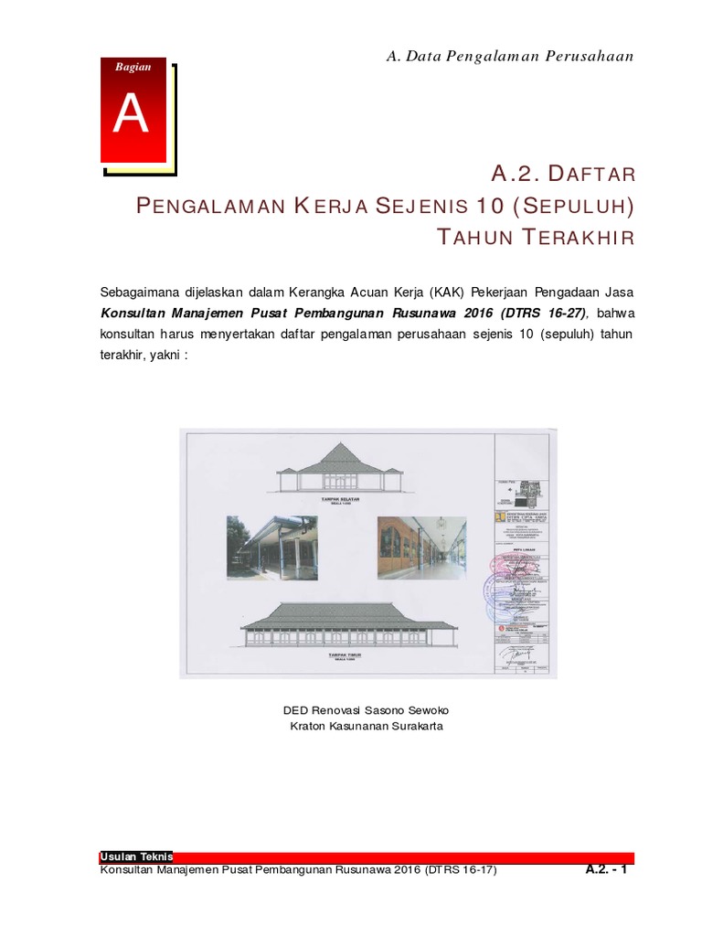 A.2. Bentuk Daftar Pengalaman Kerja Sejenis 10 (Sepuluh) Tahun Terakhir ...