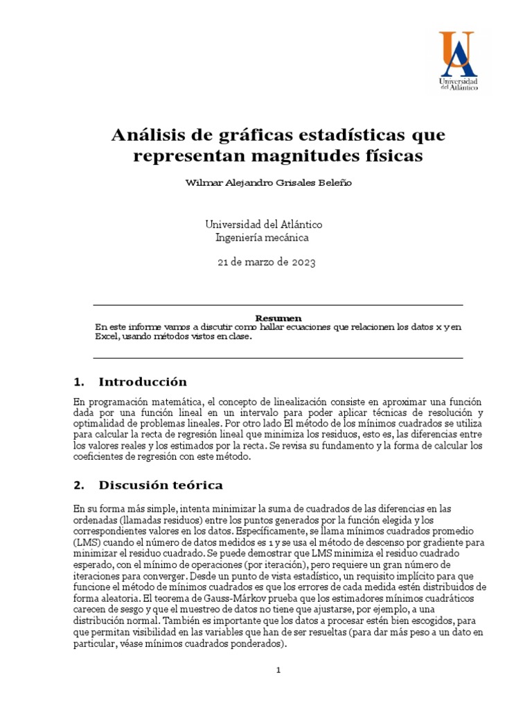 Informe Graficos en Excel | Descargar gratis PDF | Mínimos cuadrados ...