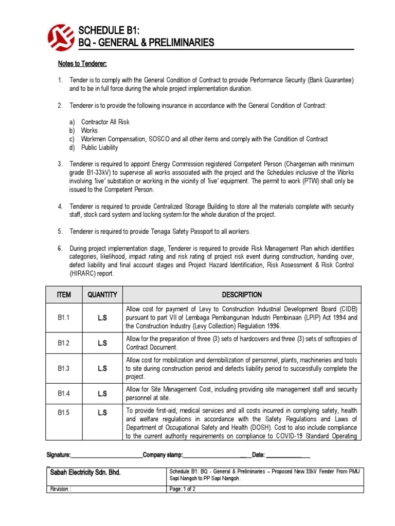 Schedule B1 - BQ G - P - V1 | PDF | Risk | Safety