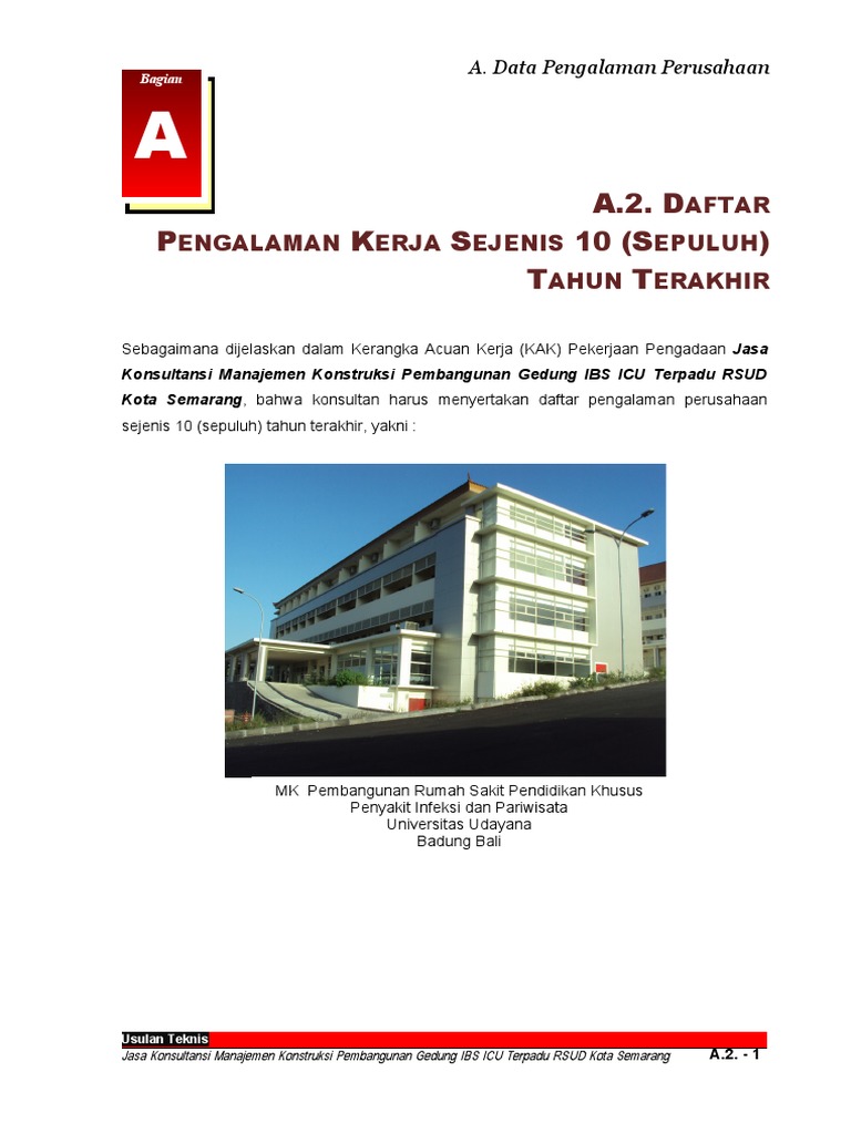 A.2. Bentuk Daftar Pengalaman Kerja Sejenis 10 (Sepuluh) Tahun Terakhir ...