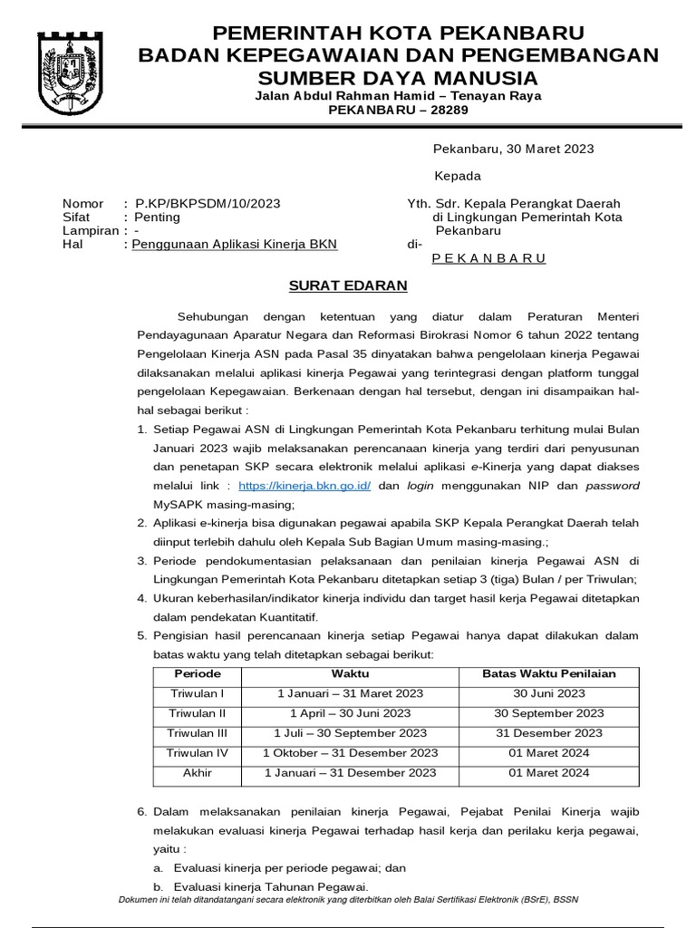 Surat Edaran e Kinerja PDF | PDF