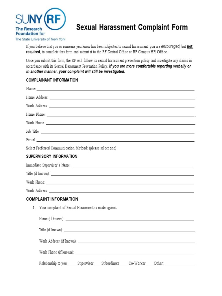 Sexual Harassment Complaint Form | PDF