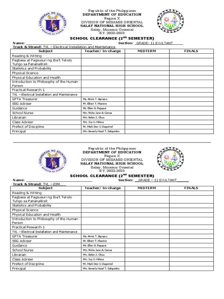 Clearance g11 2023 2nd Semester | PDF | Science