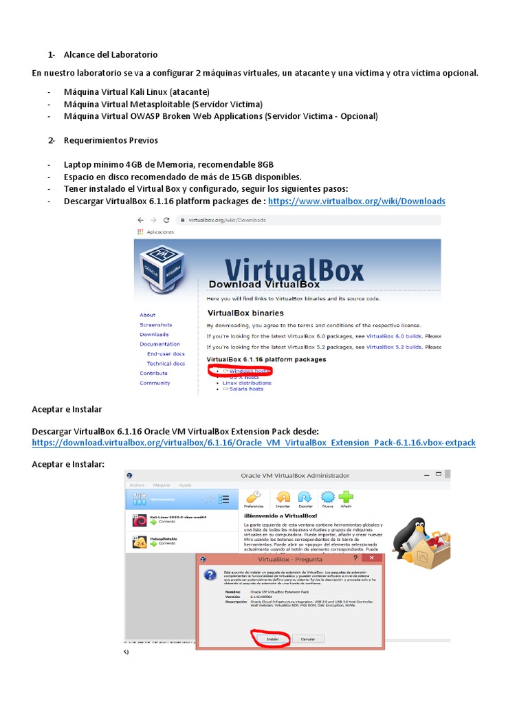 Manual de Instalacion de Laboratorio Virtual - Ethical Hacking | PDF | Internet | Informática