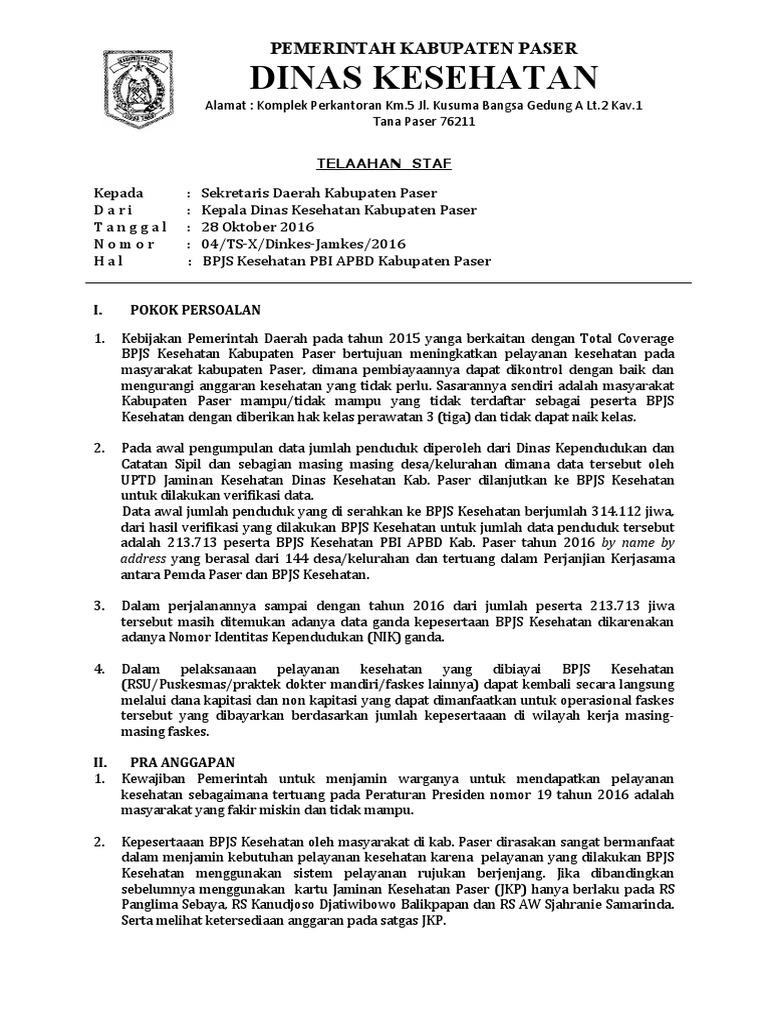 Telaahan Staf Untuk Pemenuhan Akreditasi Untuk Ke Sekda | PDF