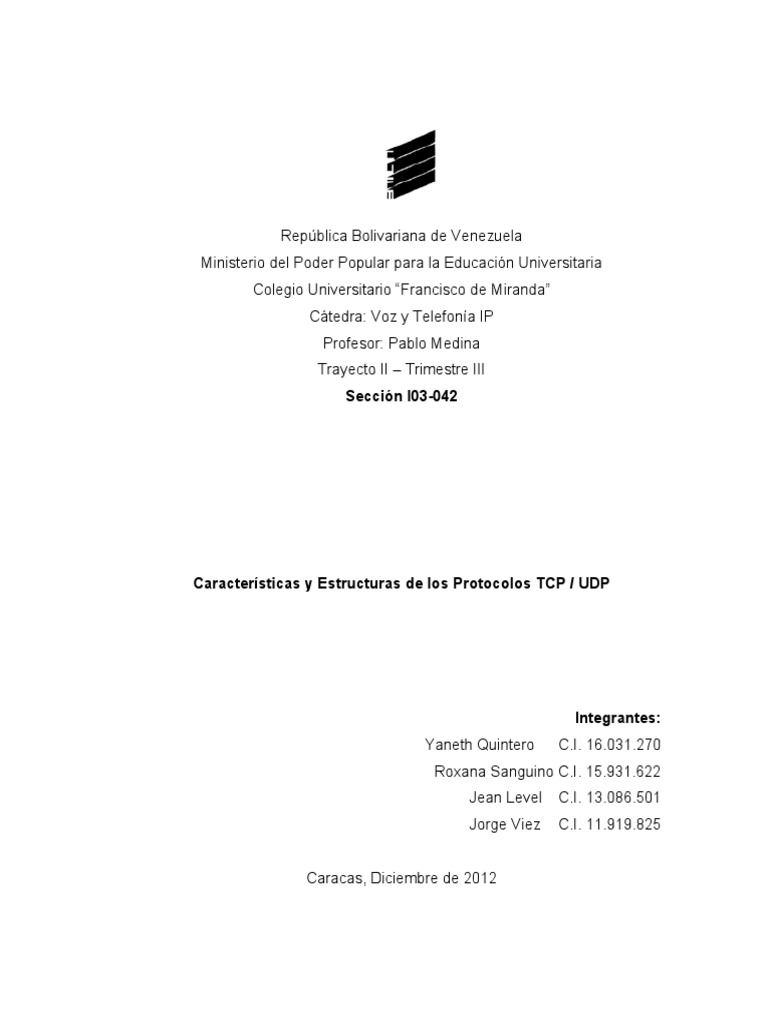 Caracteristicas y Estructuras de Los Protocolos TCP y UDP | PDF | Protocolo de Control de ...