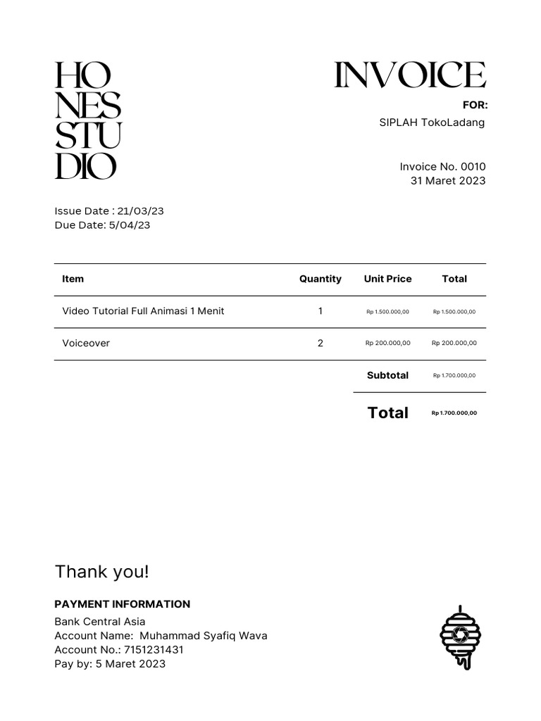 Invoice for Animation Services | PDF