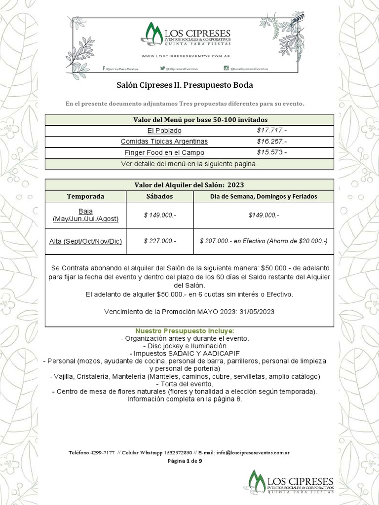 Menú Boda Cipre | PDF