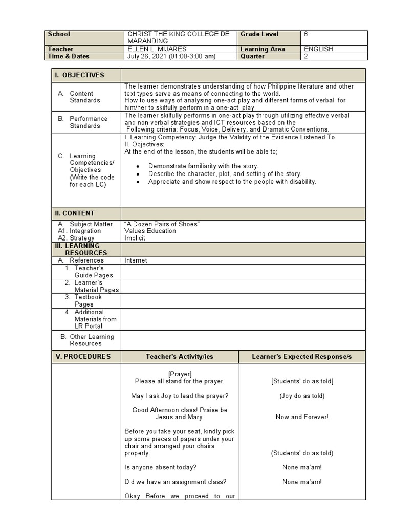 Lesson Plan in Prose Ellen L. Mijares | Download Free PDF | Learning ...