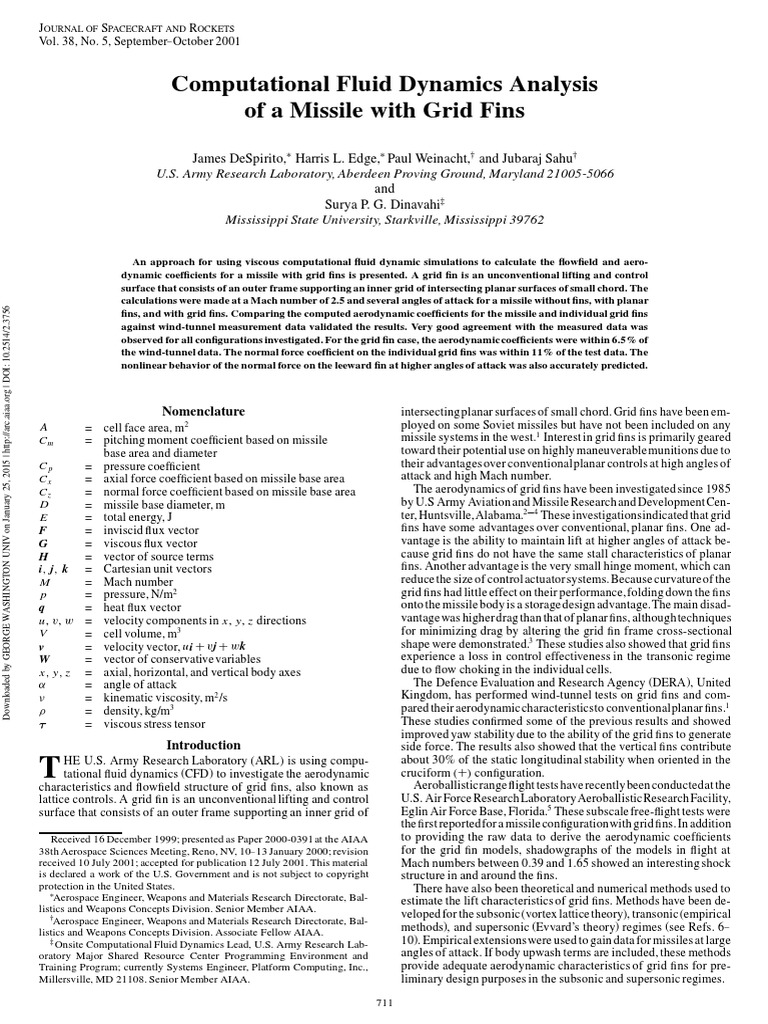 Despirito - 2001 - Computational Fluid Dynamics Analysis of A Missile ...