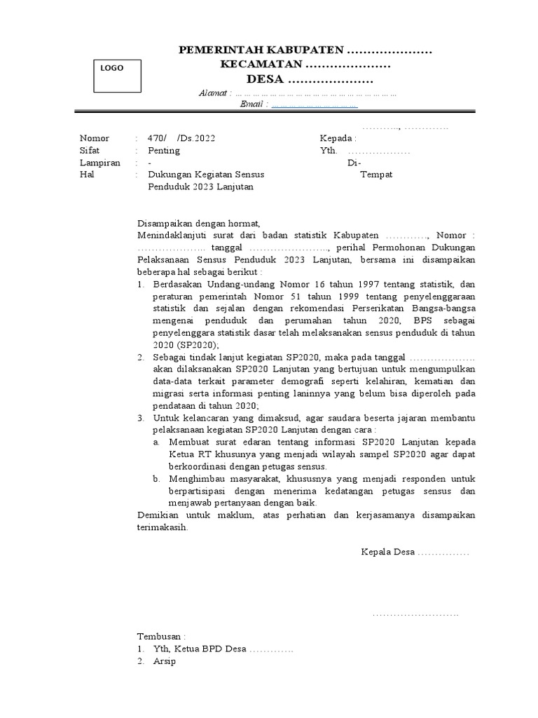 Dukungan Sensus Penduduk 2023 Lanjutan | PDF
