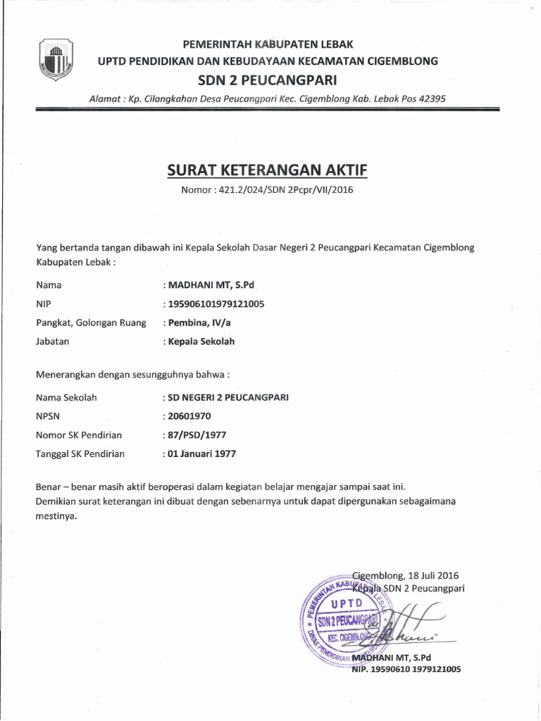 Surat keterangan aktif.docx | PDF