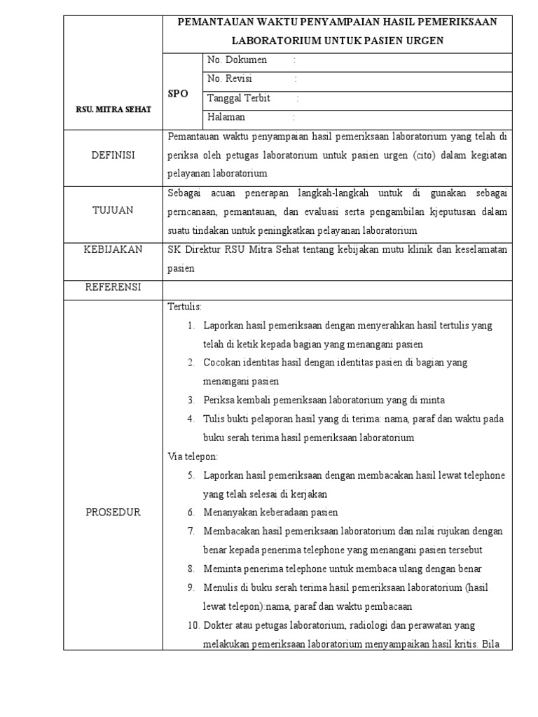 Spo Pemeriksaan Cito Lab | PDF