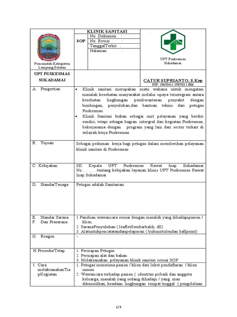 Sop Klinik Sanitasi | PDF
