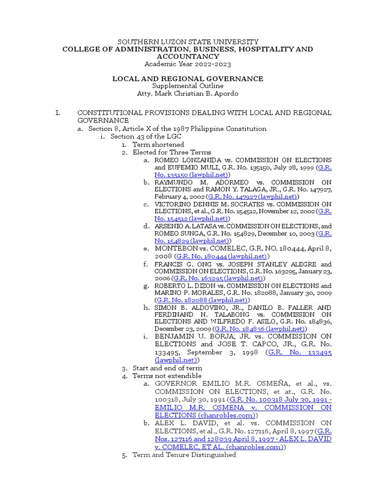 Supplemental Outline For Local and Regional Governance 2022 2023 Sec 8 ...