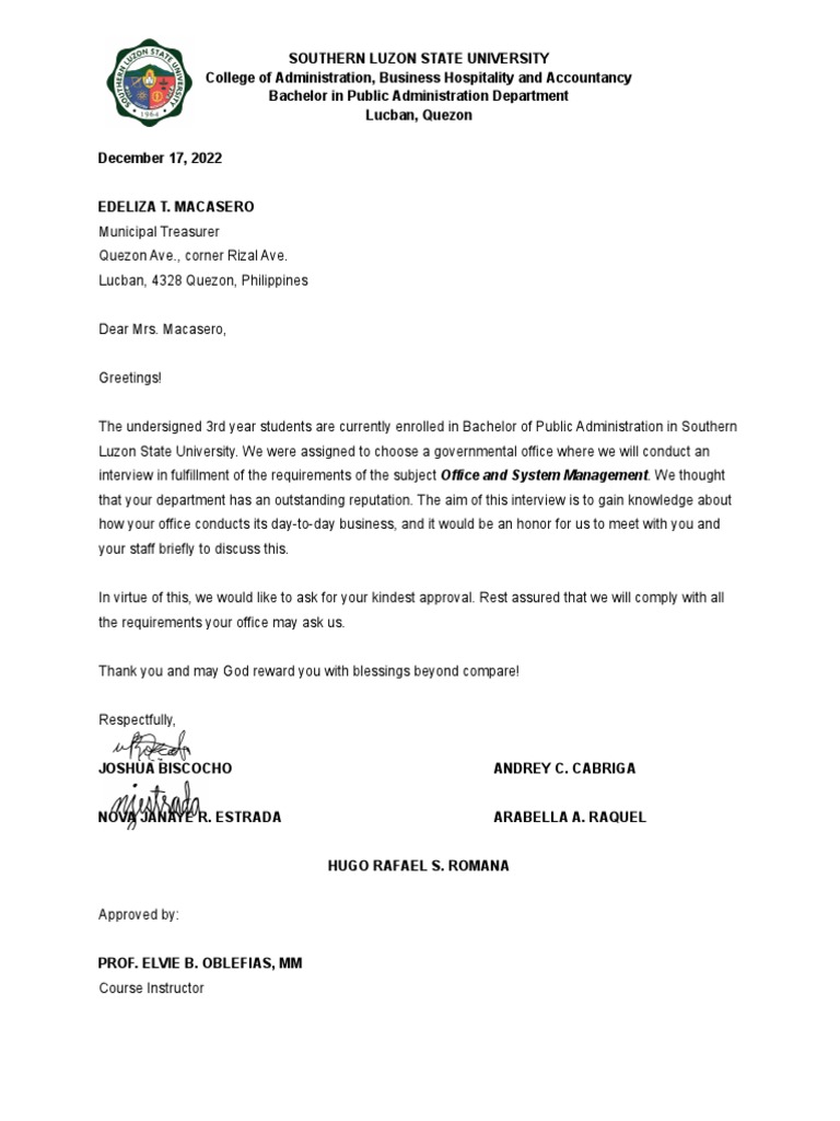 Letter For OSM Subject For Ma'am Elvie's Approval | PDF